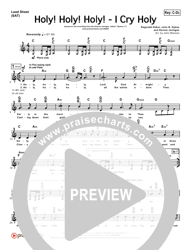 Holy Holy Holy (I Cry Holy) Sheet Music PDF (Dennis Jernigan ...