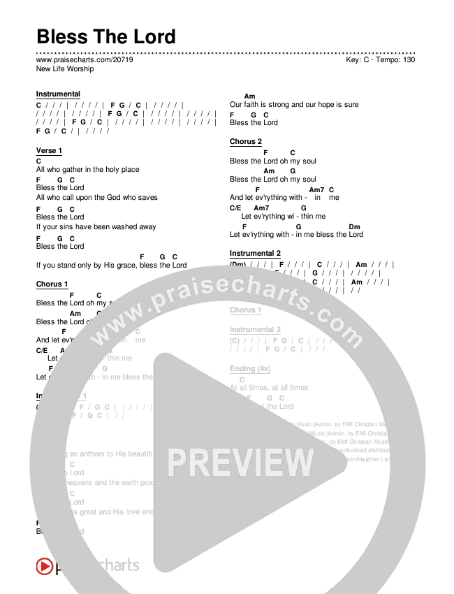 Bless The Lord Chords PDF (New Life Worship) - PraiseCharts