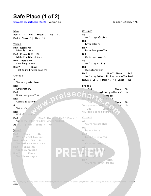 Safe Place Chords PDF (Heather Land) - PraiseCharts