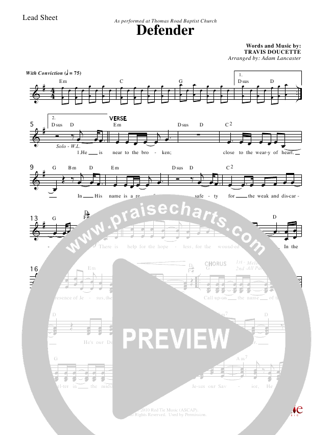 Defender Sheet Music PDF (Red Tie Music) - PraiseCharts