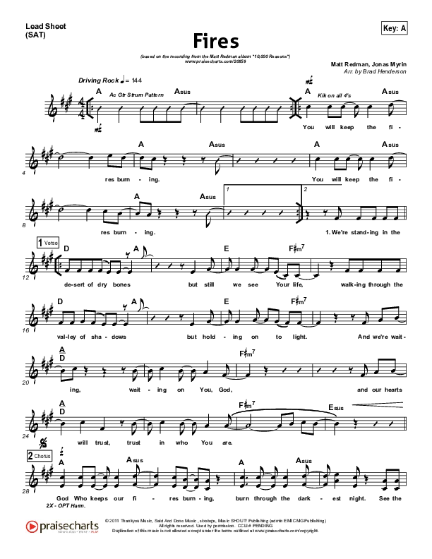 Fires Sheet Music Pdf Matt Redman Praisecharts