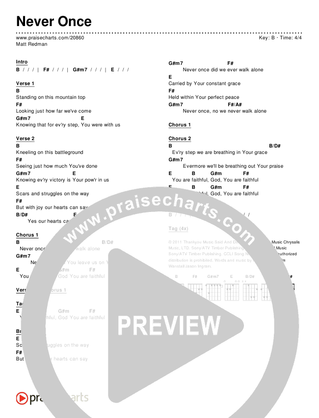 Never Once Chords PDF (Matt Redman) - PraiseCharts