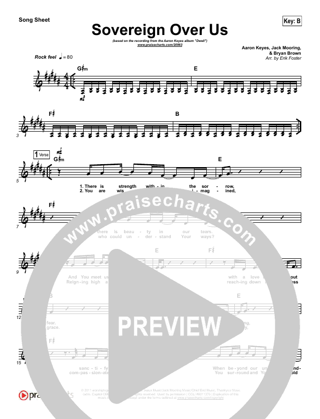 Sovereign Over Us Lead Sheet - Aaron Keyes | PraiseCharts