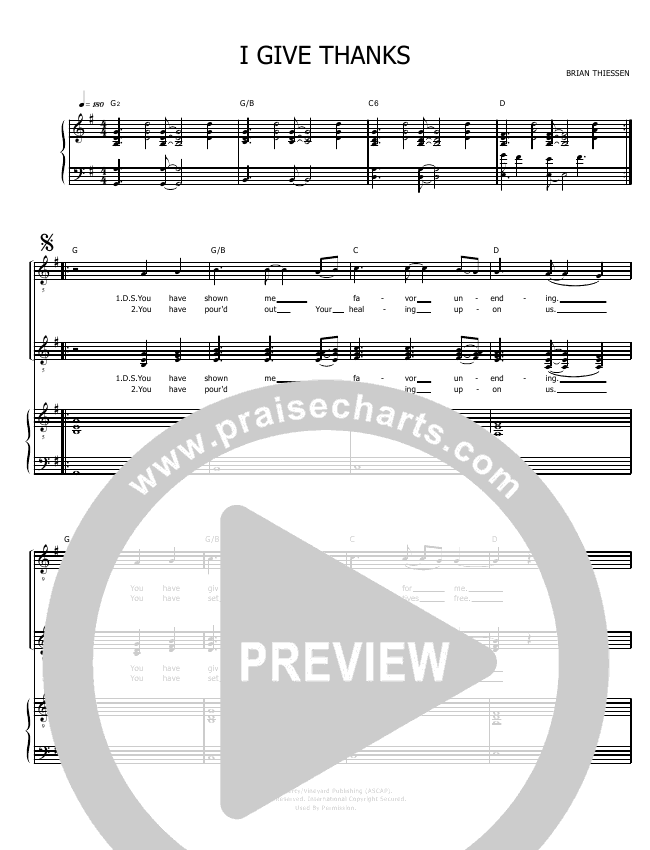 I Give Thanks Sheet Music ( / Vineyard Music) - PraiseCharts