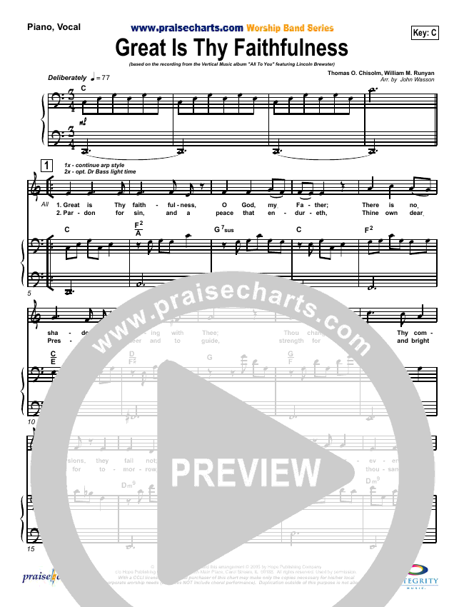 Great Is Thy Faithfulness Sheet Music PDF (Lincoln Brewster) - PraiseCharts