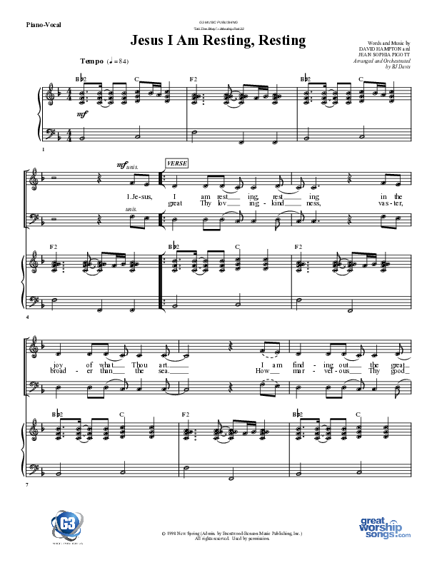 Jesus I Am Resting Resting Sheet Music PDF (G3 Worship) - PraiseCharts
