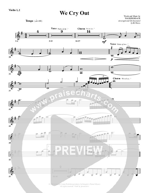 We Cry Out Violin Sheet Music PDF (G3 Worship) - PraiseCharts