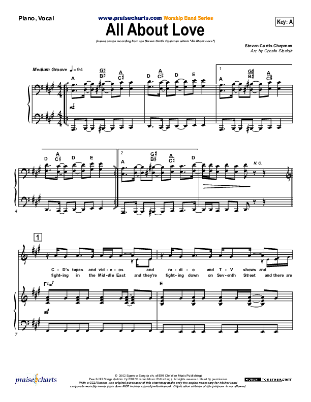 All About Love Sheet Music PDF (Steven Curtis Chapman) - PraiseCharts
