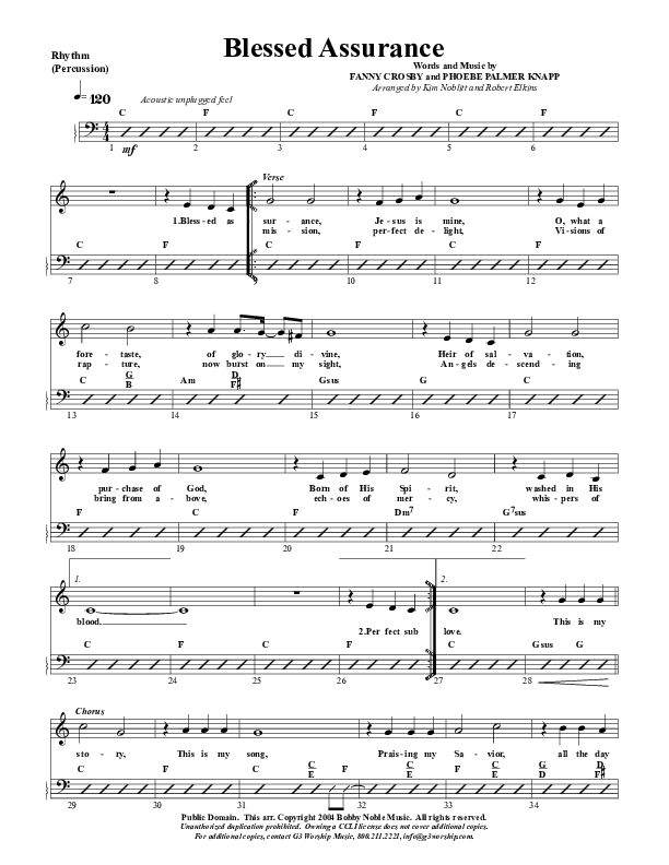 Blessed Assurance Percussion Sheet Music PDF (G3 Worship) - PraiseCharts