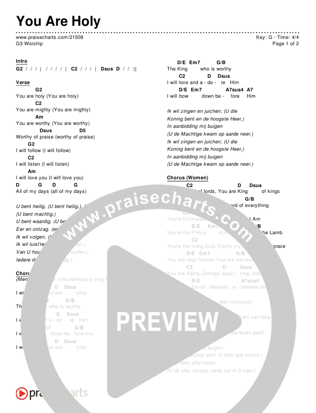 You Are Holy (Prince of Peace) Chords PDF (G3 Worship) - PraiseCharts