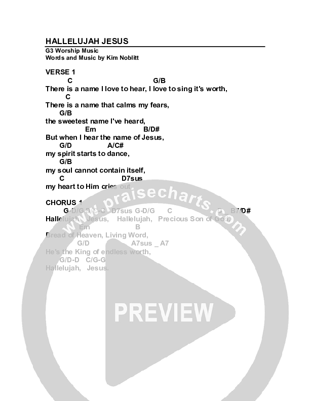 Hallelujah Jesus Chords Pdf G3 Worship Praisecharts