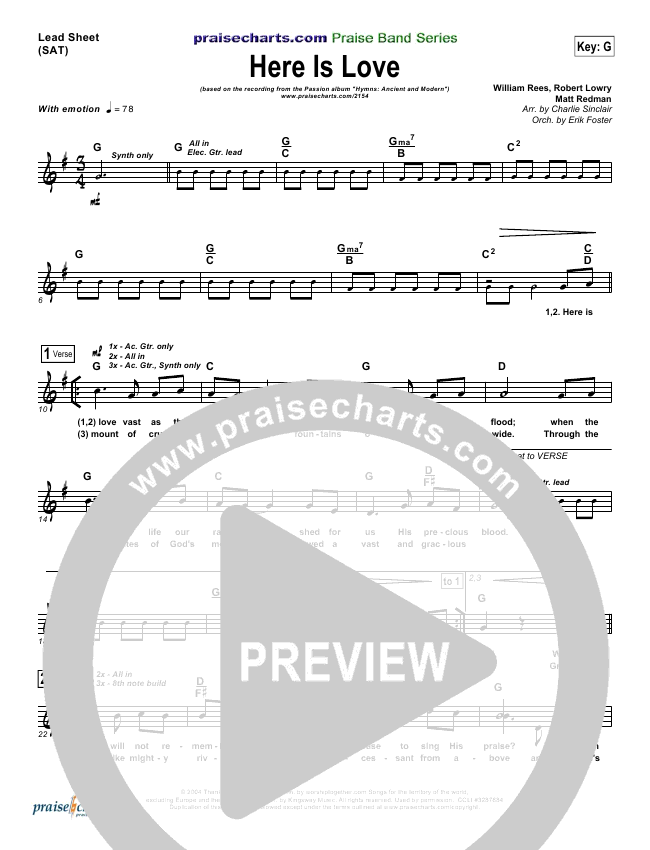Here Is Love Sheet Music PDF (Matt Redman / Passion) - PraiseCharts