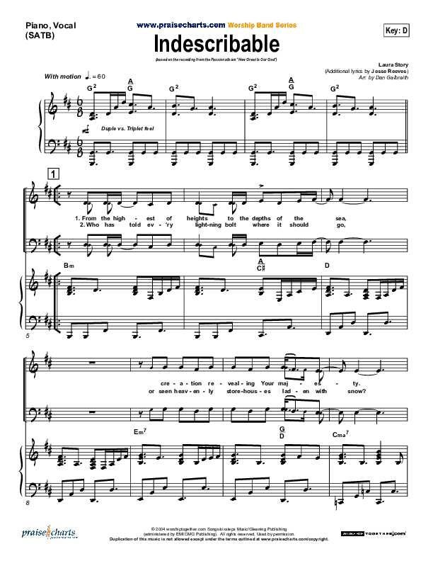Indescribable Sheet Music PDF (Chris Tomlin / Passion) - PraiseCharts