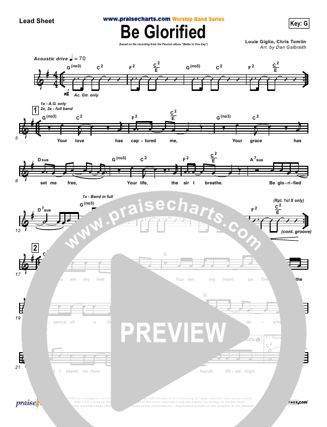 Be Glorified Sheet Music PDF (Chris Tomlin) - PraiseCharts