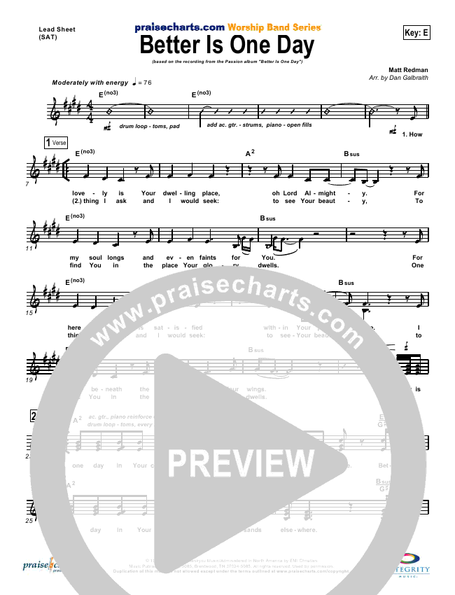 Better Is One Day Sheet Music PDF (Matt Redman) - PraiseCharts