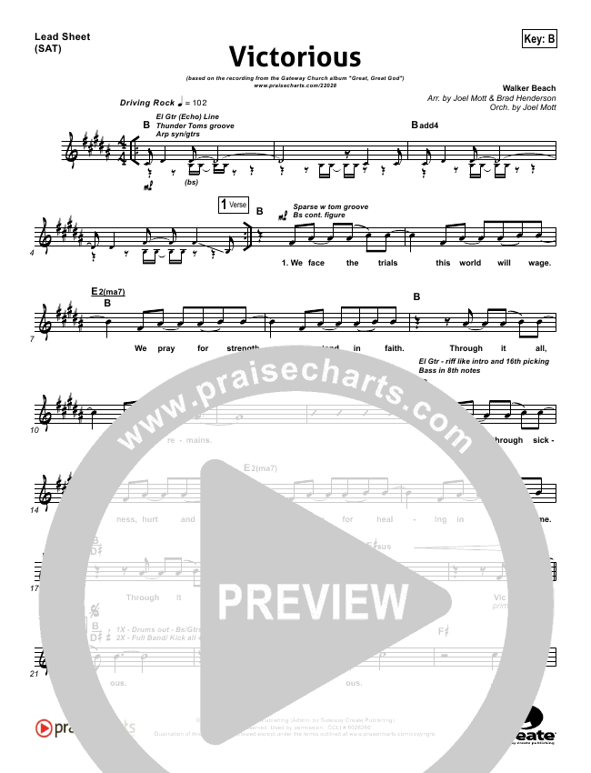 Victorious Sheet Music (Gateway Worship) - PraiseCharts
