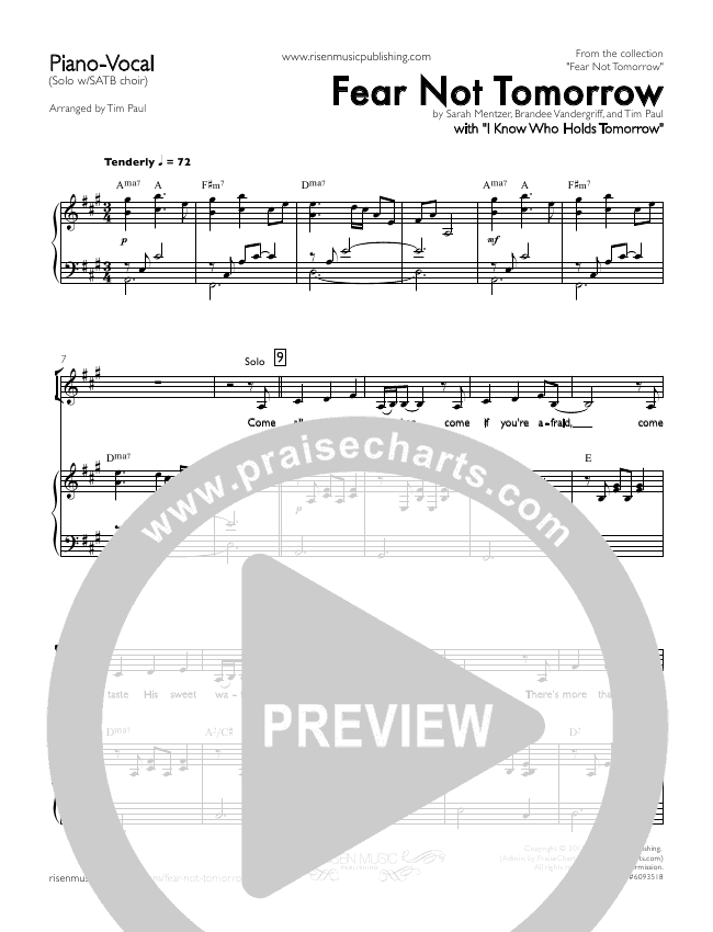 Fear Not Tomorrow Sheet Music PDF (Concord Worship / Sarah Mentzer ...