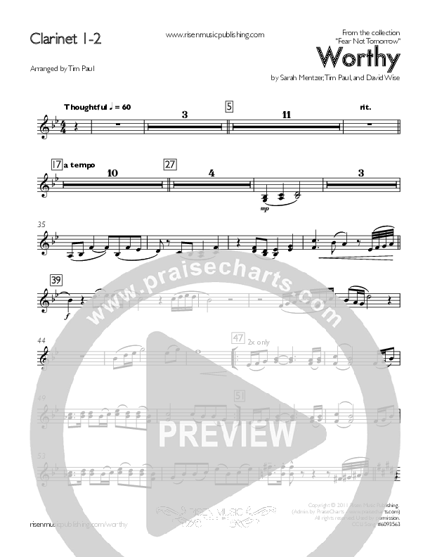 Worthy Clarinet Sheet Music PDF (Concord Worship / Destiny Rambo ...