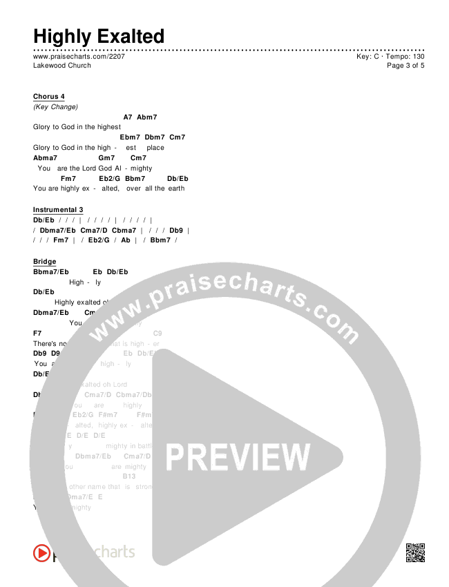 Highly Exalted Chords (Lakewood Church) - PraiseCharts
