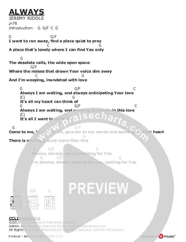 Always Chords PDF (Jeremy Riddle) - PraiseCharts