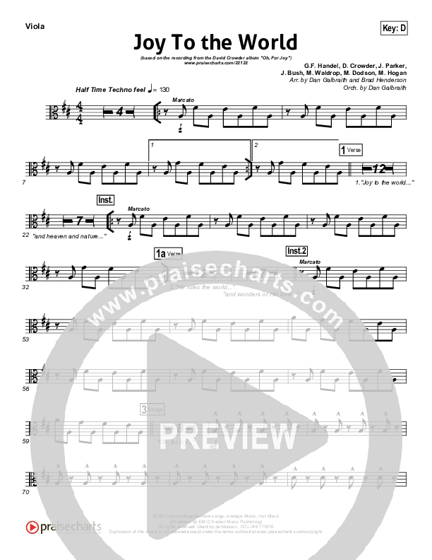 Joy To The World Viola Sheet Music PDF (David Crowder) - PraiseCharts