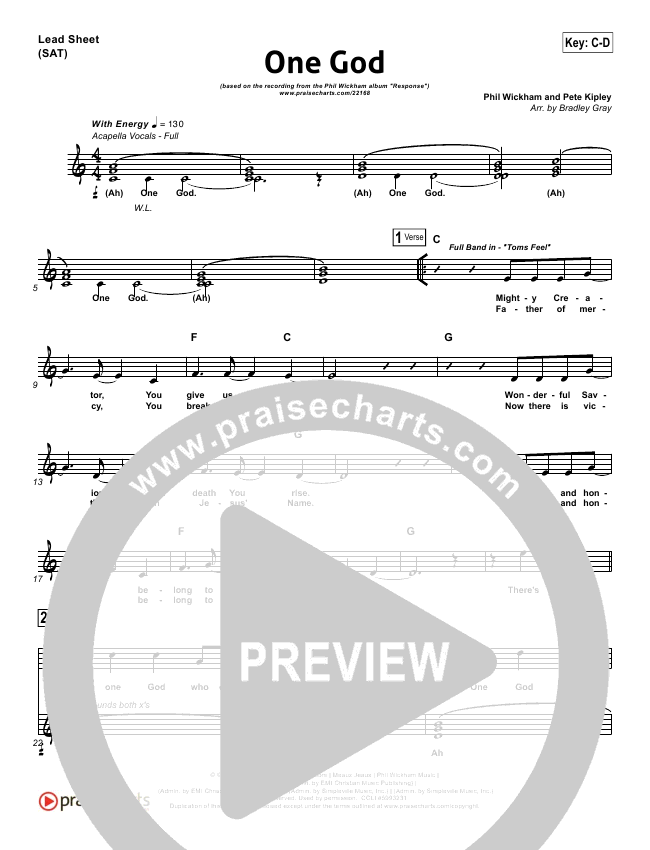 One God Sheet Music (Phil Wickham) - PraiseCharts