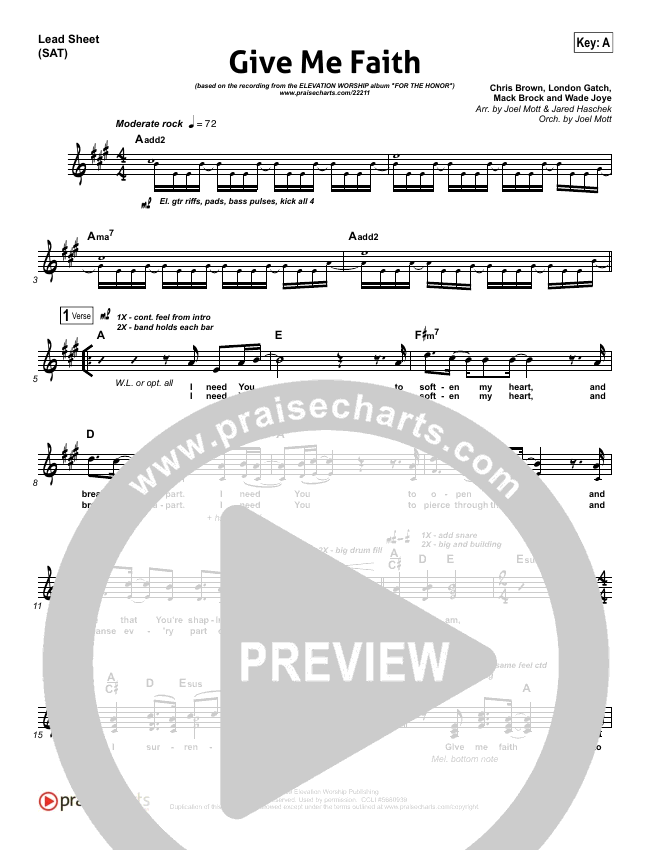 Give Me Faith Sheet Music Pdf Elevation Worship Praisecharts