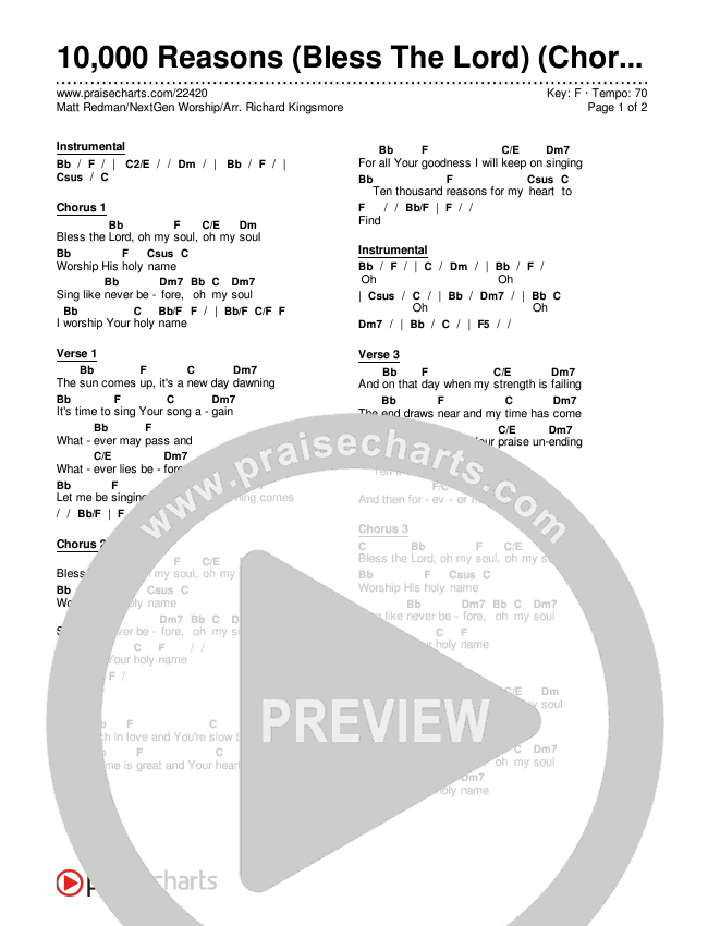 10 000 Reasons Bless The Lord Choral Anthem Satb Chords Pdf Matt