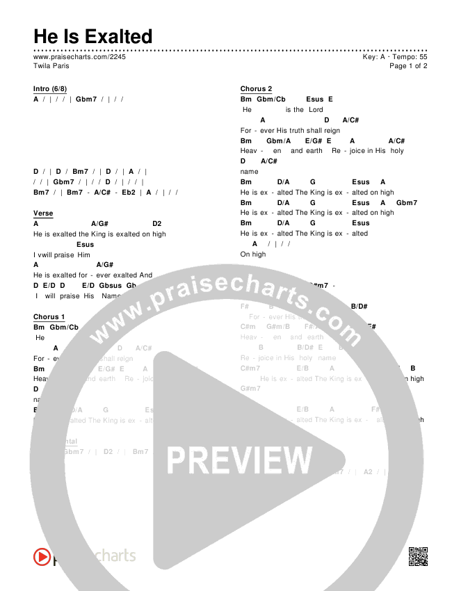 He Is Exalted Chords PDF (Twila Paris) - PraiseCharts