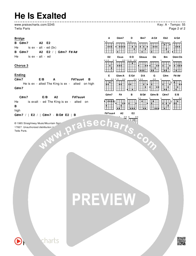 He Is Exalted Chords PDF (Twila Paris) - PraiseCharts