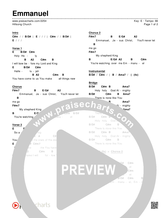 Emmanuel Chords (Hillsong Worship) - PraiseCharts