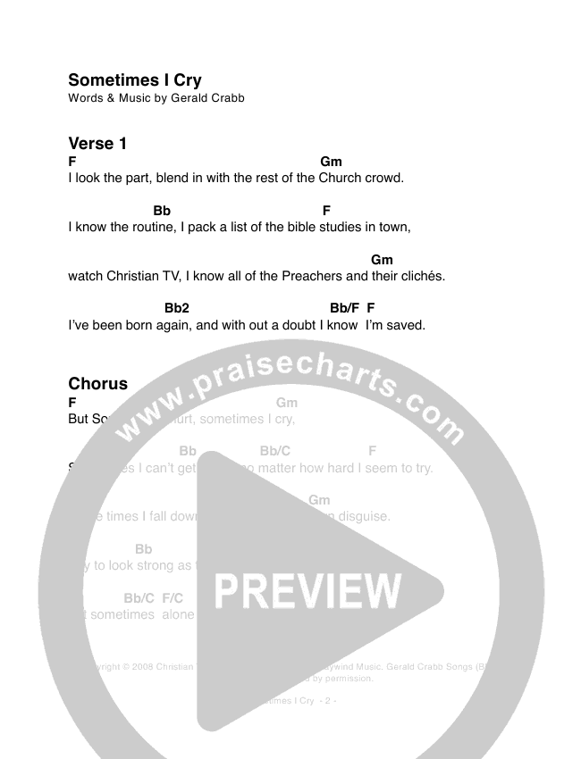 Sometimes I Cry Chords PDF (Jason Crabb) - PraiseCharts