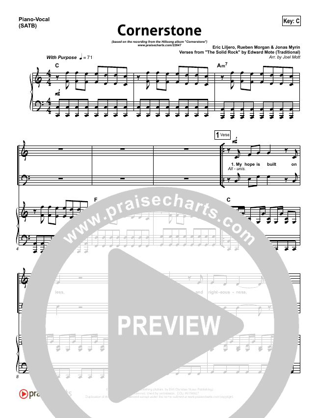 Hillsong Cornerstone Sheet Music Digital Download