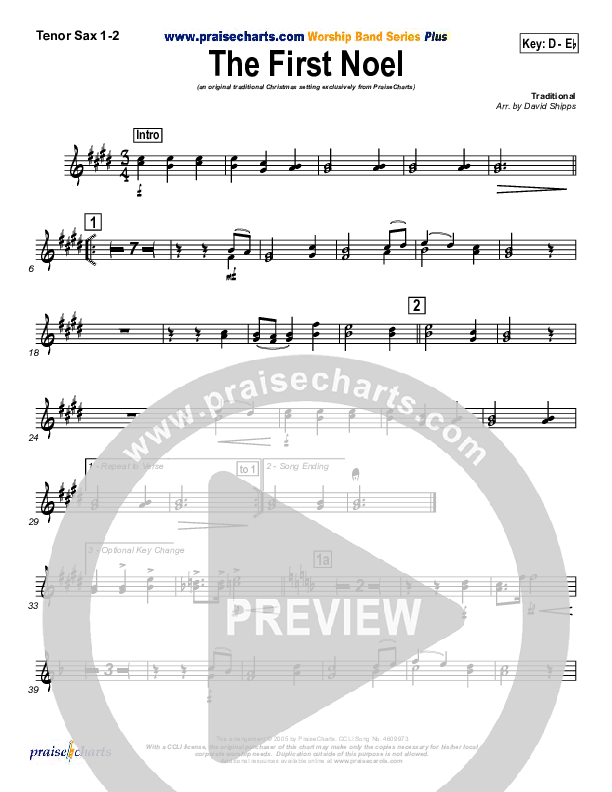 The First Noel Tenor Sax Sheet Music PDF (PraiseCharts / Traditional ...