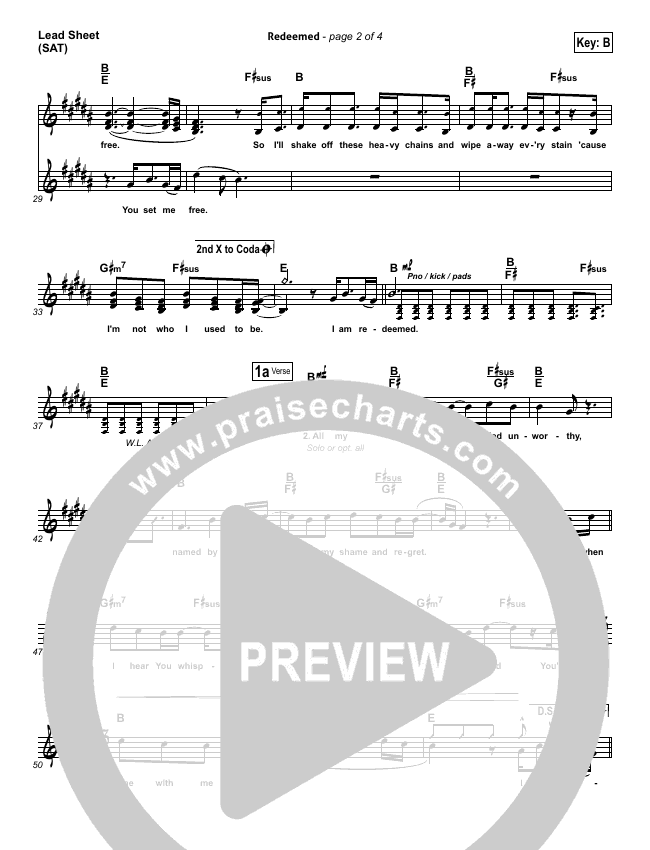 Redeemed Sheet Music PDF (Big Daddy Weave) - PraiseCharts