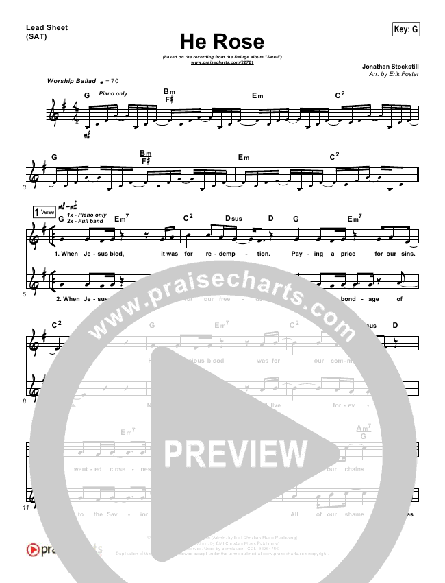 He Rose Sheet Music PDF (Deluge) - PraiseCharts