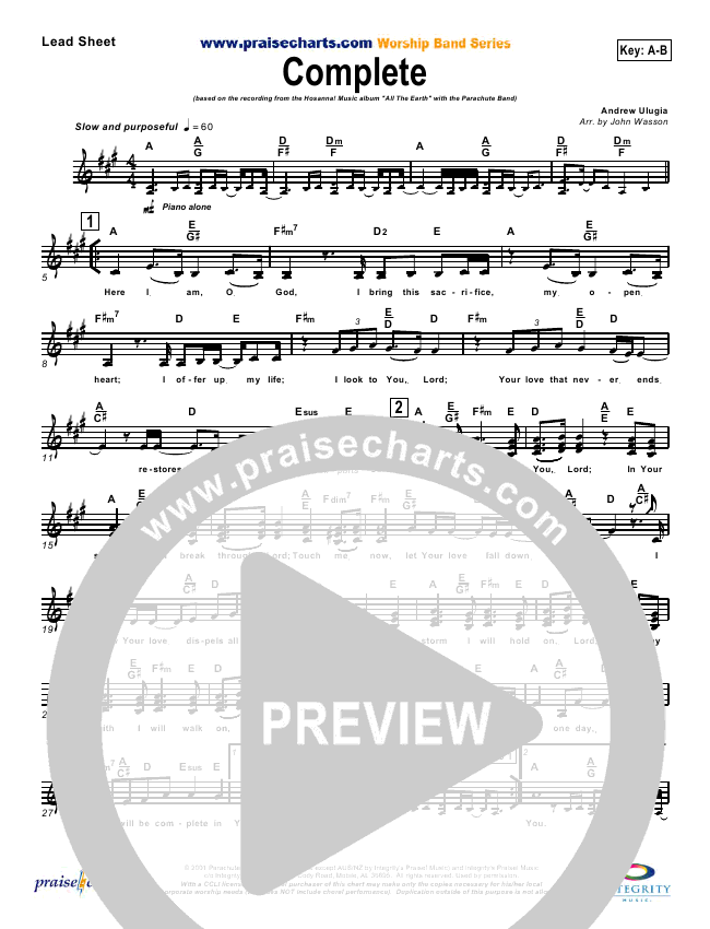 Complete Sheet Music PDF (Parachute Band) - PraiseCharts