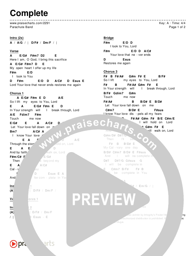 Complete Chords PDF (Parachute Band) - PraiseCharts