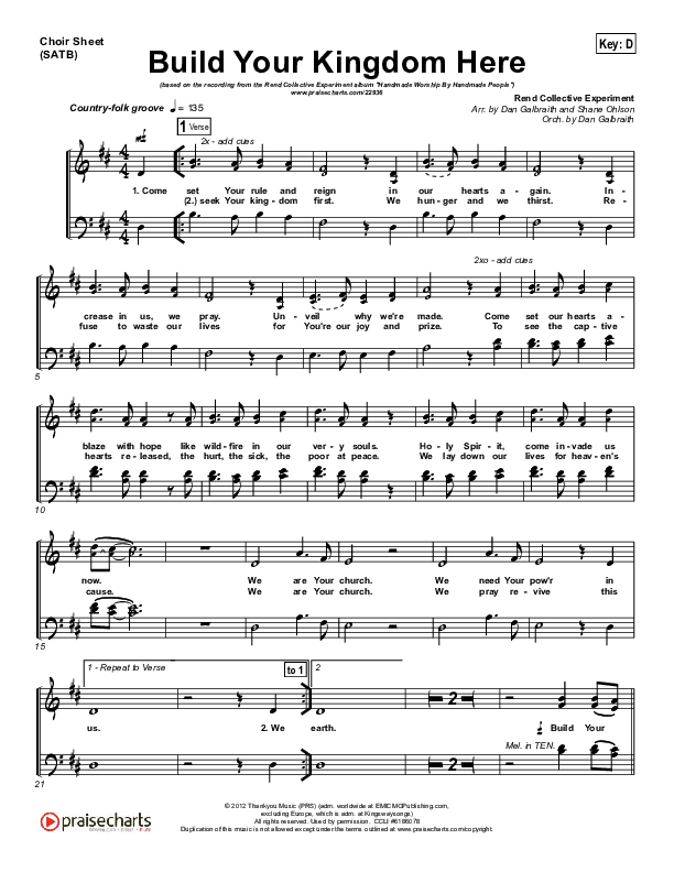 Build Your Kingdom Here Sheet Music PDF (Rend Collective) - PraiseCharts Build Your Kingdom Here Sheet Music PDF (Rend Collective) - PraiseCharts