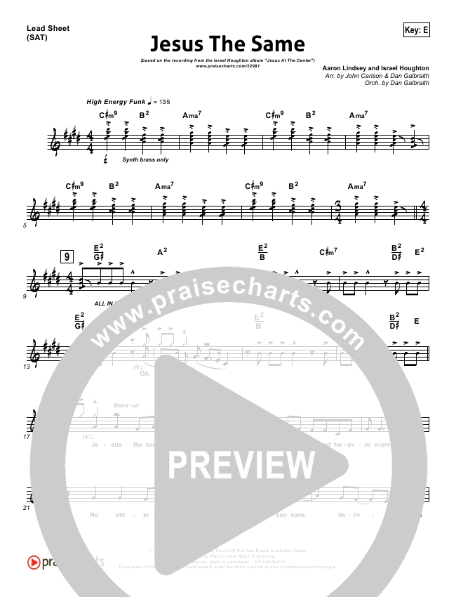 Jesus The Same Sheet Music (Israel Houghton) - PraiseCharts