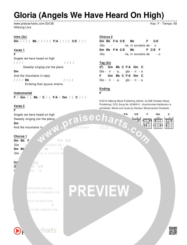 Gloria (Angels We Have Heard On High) Chords PDF (Hillsong Worship ...