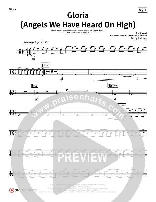 Gloria (Angels We Have Heard On High) Viola Sheet Music PDF (Hillsong ...