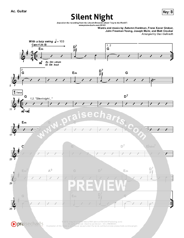 Silent Night Acoustic Guitar Sheet Music Pdf Lincoln Brewster