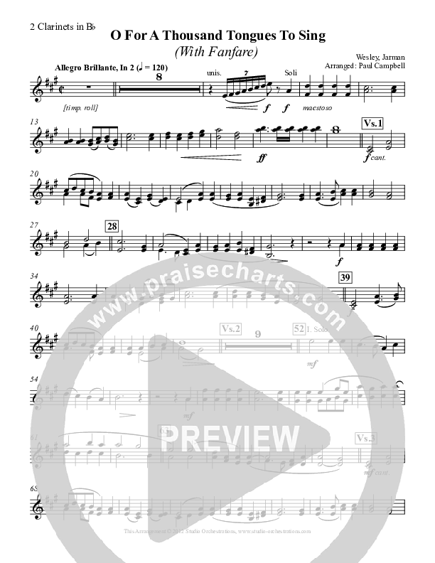 O For A Thousand Tongues To Sing Clarinet Sheet Music PDF (Paul ...