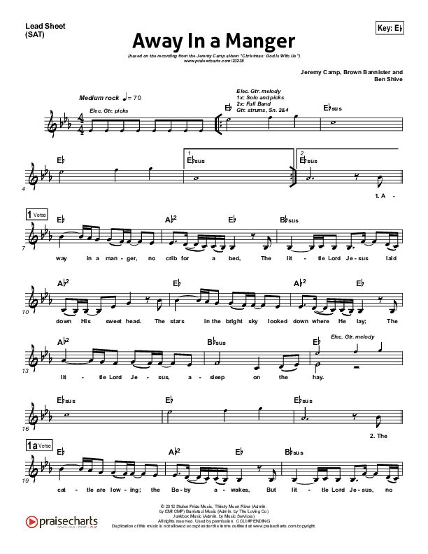 Away In A Manger Sheet Music PDF (Jeremy Camp) - PraiseCharts