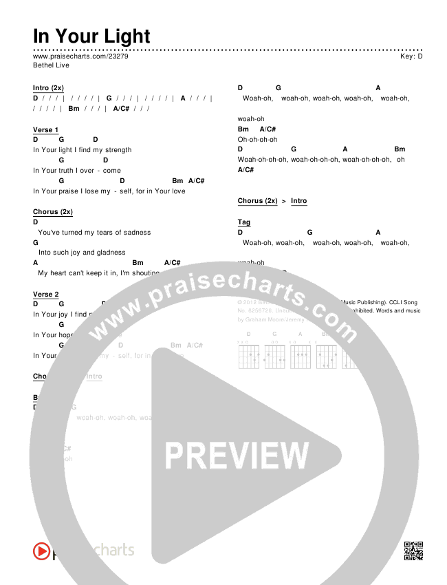 In Your Light Chords PDF (Bethel Music) - PraiseCharts