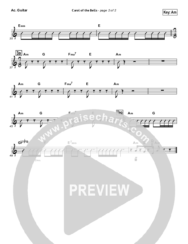 Carol Of The Bells (Instrumental) Acoustic Guitar Sheet Music PDF (Brad ...