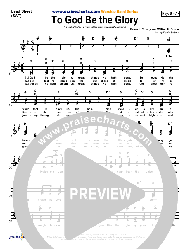 To God Be The Glory Sheet Music PDF (Traditional Hymn / PraiseCharts ...