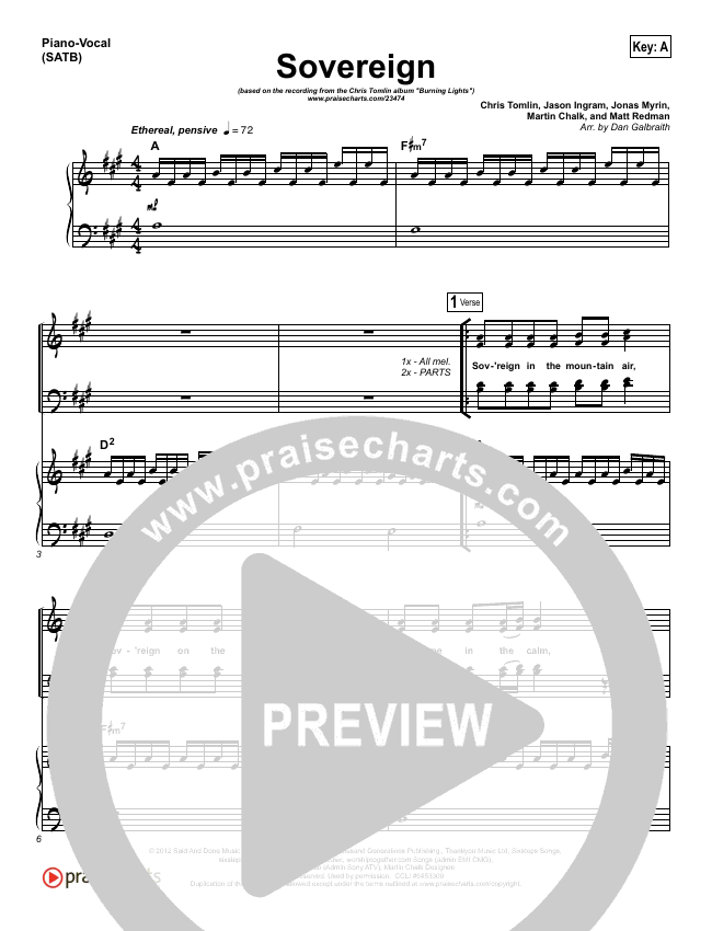 Sovereign Sheet Music PDF (Chris Tomlin) - PraiseCharts