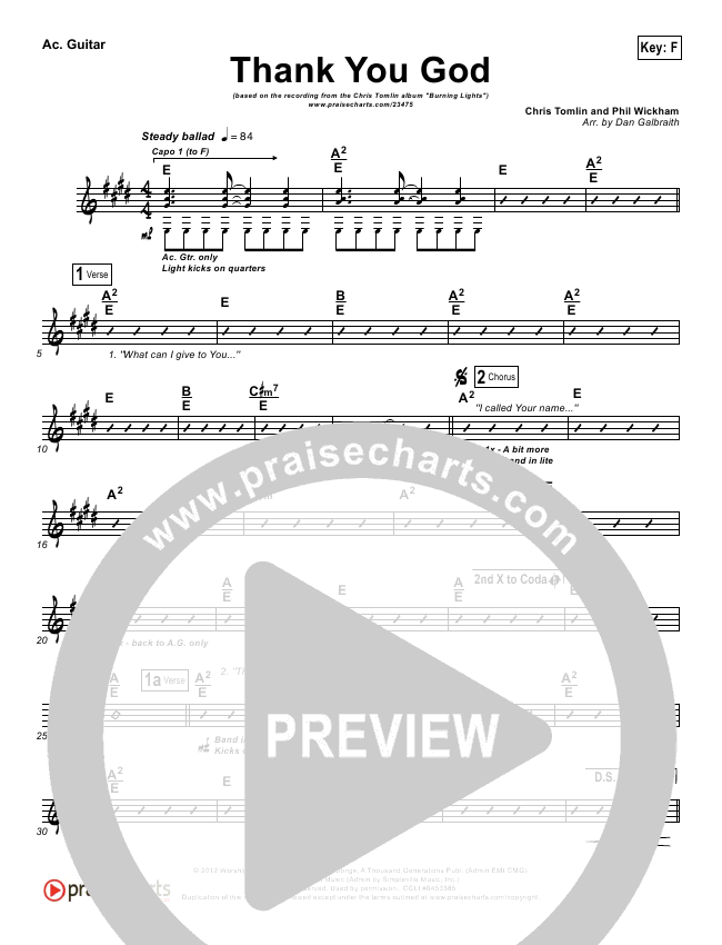 Thank You God Sheet Music (Chris Tomlin) - PraiseCharts